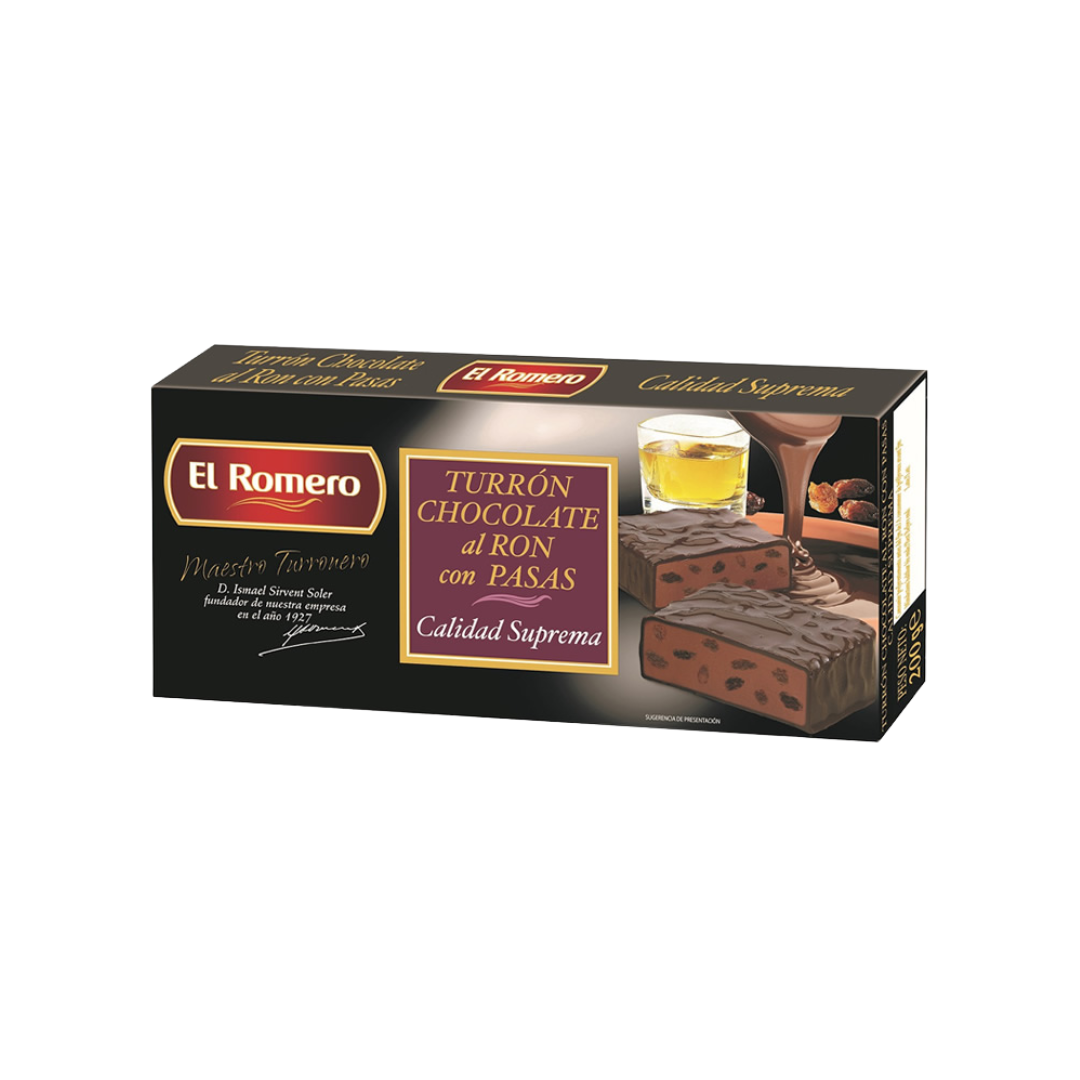 Turrón Chocolate al Ron con Pasas Suprema – 200 gr – Turrones El Romero